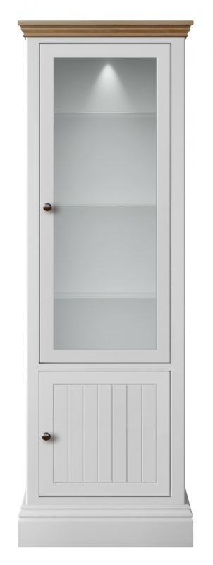 Newhaven Extra Tall Narrow 2 Door Display Cabinet Glazed Door Oak Top With Lights